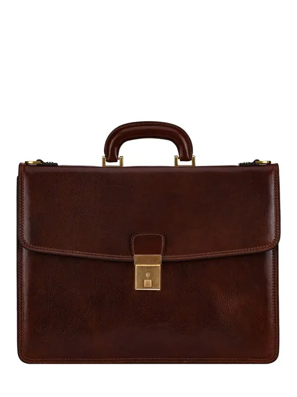 TIME RESISTANCE Leather Briefcase The Sound Of The Mountain - Brown
