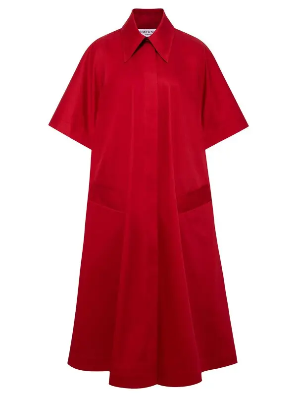 FEMPONIQ Oversized Cape Cotton Dress / Berry - Red