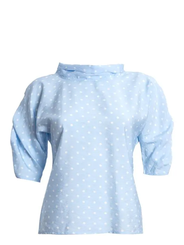 BIANCA POPP Puff Blouse With Collar In Dotted - Blue