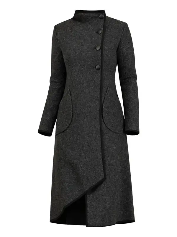 NIKKA PLACE Asymmetrical Boiled Wool Cardigan With Buttons And High Neck In Charcoal Gray - Grey