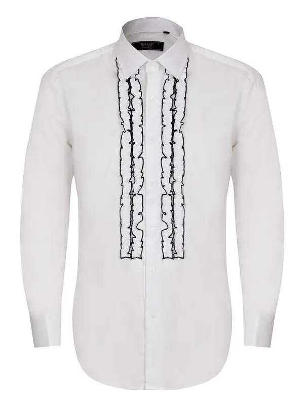 DAVID WEJ Ashton Collar Ruffle Dress Shirt - White