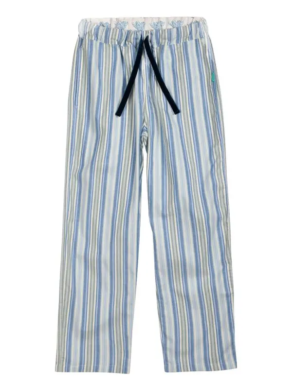 LOUNGERS Neutrals / Blue / White Organic Brushed Cotton Lounge Bottoms / Trousers / Pants Blue / White - Blue/white