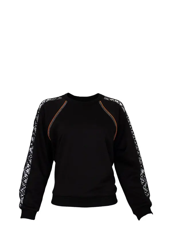 LALIPOP DESIGN Sweatshirt With Guipure Lace Raglan Sleeves - Black