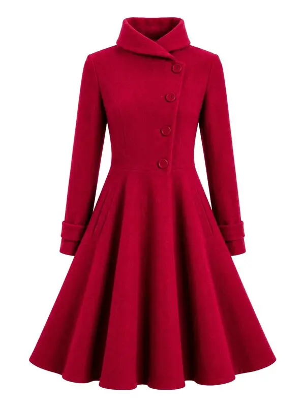 NIKKA PLACE Wool Princess Buttoned Coat With Pockets In Raspberry Color - Red