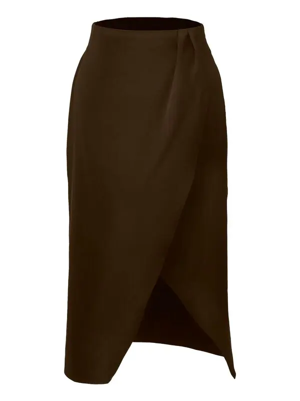 SMART AND JOY Minimalist Wrap Effect Satin Skirt Dark - Brown