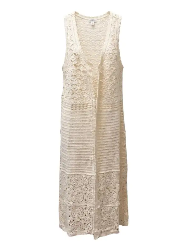 Saachi Crochet Tie Front Long Kimono - Brown
