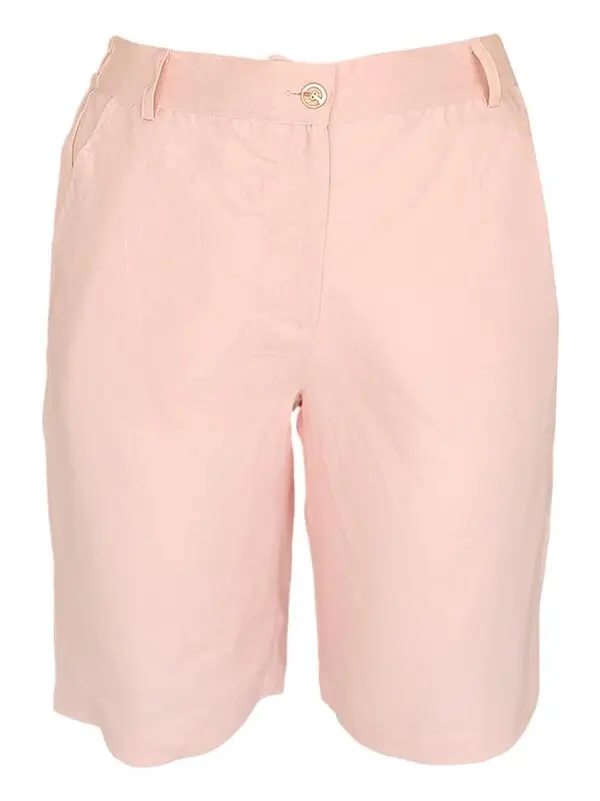 Haris Cotton Linen Curve Bermuda With Elastic Waistband - Pink