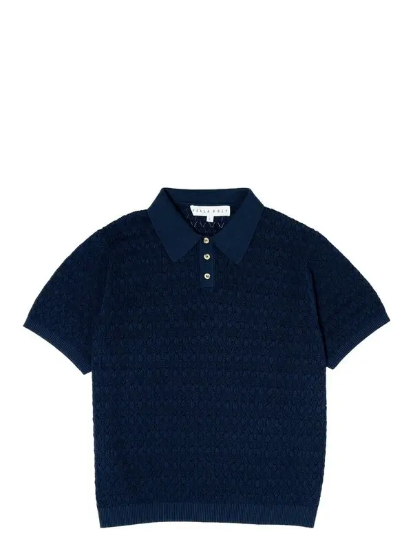 FELLA Lionel Navy Knitted Polo - Blue