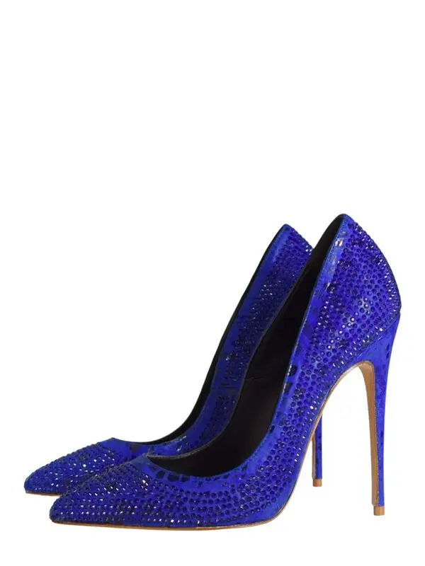 AETHRA SHOES Aqua Suede Crystal-embellished Pointed Toe Stiletto Pumps - Blue