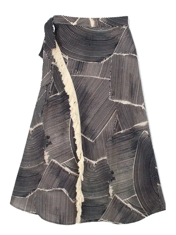 PROFILE NYC Faux Wrap Fringe Skirt - Black
