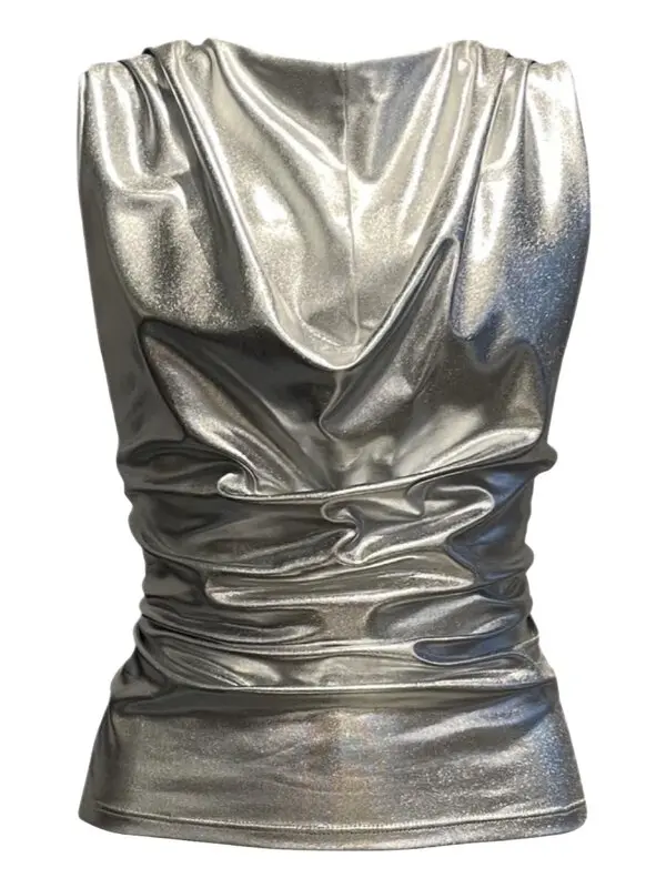 IMAATU Onu Glam Metallic Shine Sculpting Elastic Faux Leather Waterfall Top - Silver