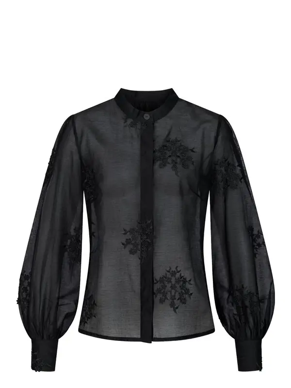 MARIANNA DÉRI Sheer Blouse With Floral Embroidery - Black