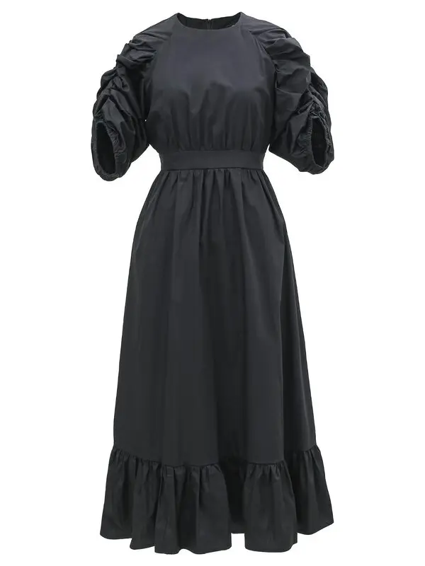 SMART AND JOY Trapeze Dress With Puffed Sleeves - Black