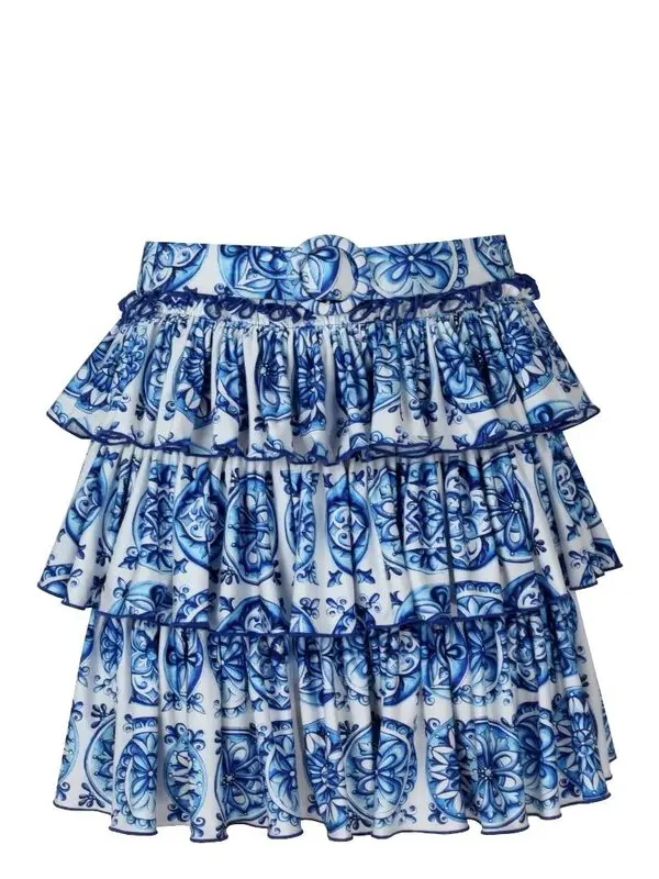 NUR KARAATA Helianthus Tiered Ruffle Mini Skirt - Blue