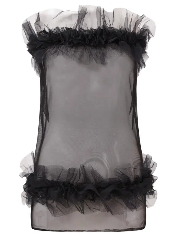 BELLE ET BON BON Dakota Tube Ruffle Mesh Dress - Black