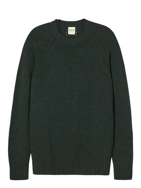 SALTS CASHMERE Double Neck Trim Crew Neck Sweater Loden - Green