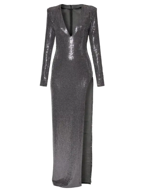 AGGI BY HALEWSKI Vivien Payets Maxi Evening Dress - Silver