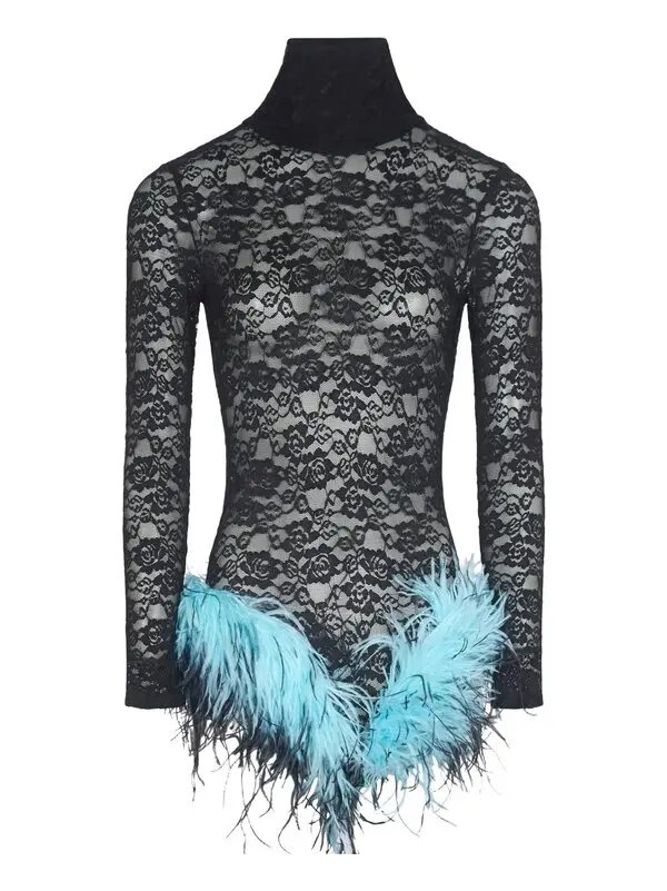 JUNIE Gia Body Lace / / Blue Trim & Tights - Black
