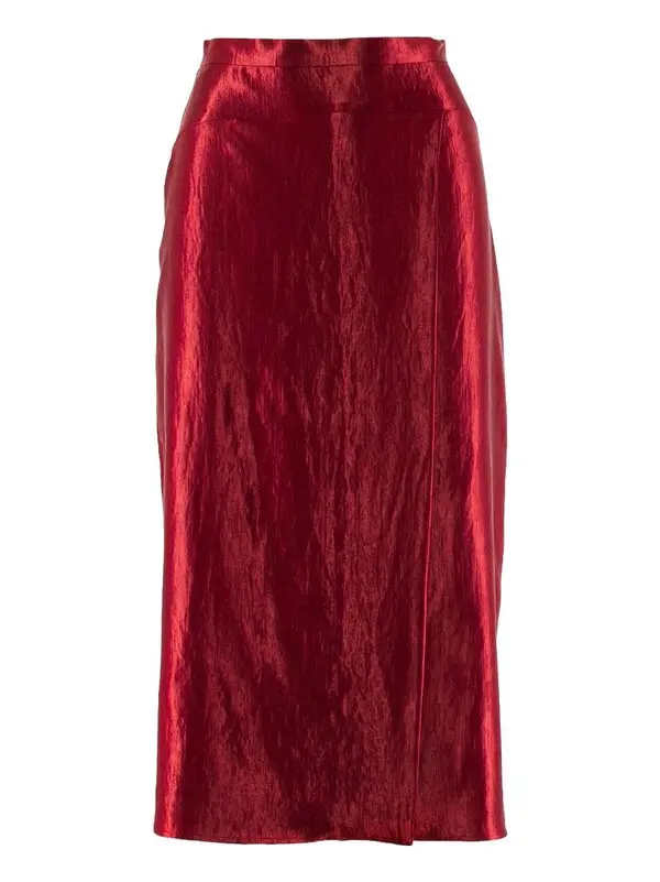 NORIA ANIS Viscose Satin Midi Skirt - Red