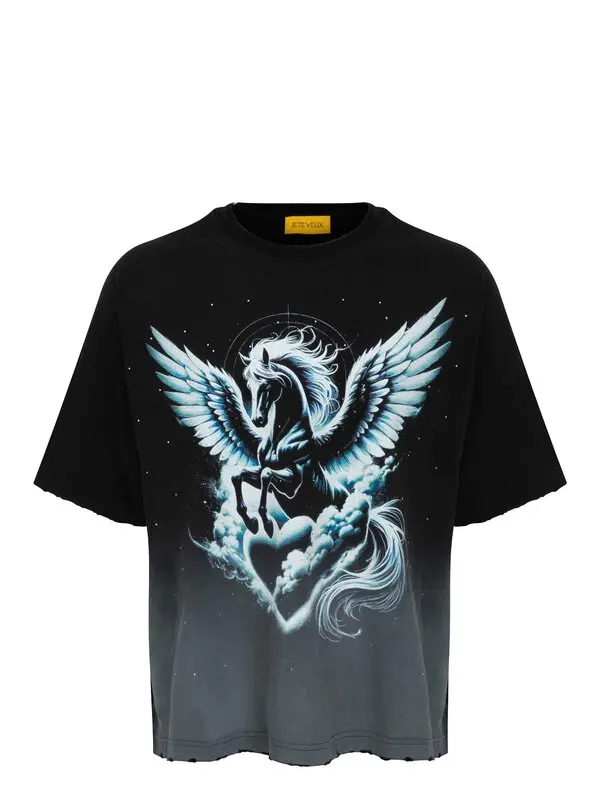 JE TE VEUX Fantastica Winged Horse Printed T-shirt - Black