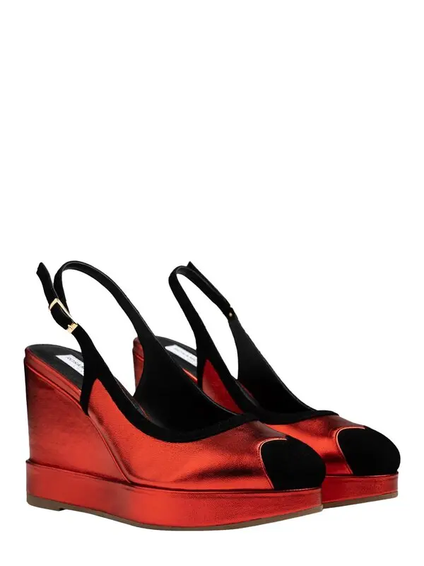ROSAMUND MUIR LONDON Red / Black Lavinia Red Metallic & Black Suede Wedges - Red/black