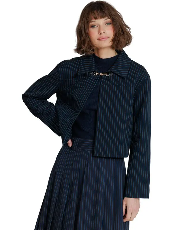 LOU&UP (FORMERLY LOUP CLOTHING) Lou&up Pinstripe Jacket With Horse Bit Buckle - Blue