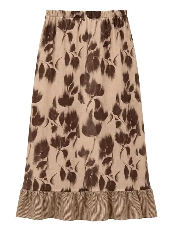 Carmen Says Bouquet Flower Print Midi Skirt - Brown