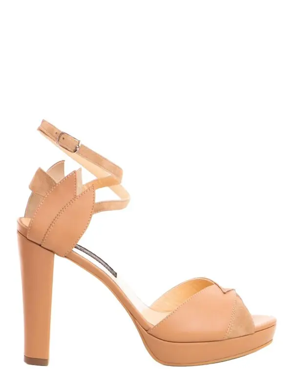 THE 5TH ELEMENT Neutrals Flowers Nude Leather Platform Sandals - Black/brown