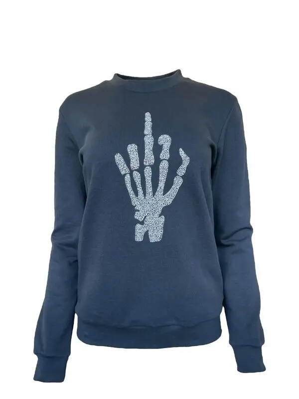 ANY OLD IRON Black / Silver Silver Skull Finger Beaded Black Sweatshirt - Black/silver
