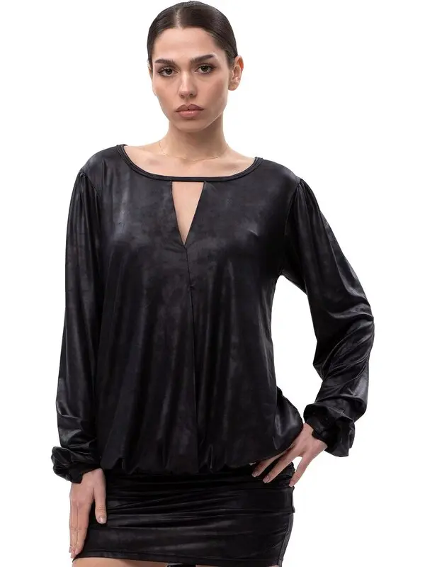 MAISON BOGOMIL Jersey Leather Surplice Blouse - Black