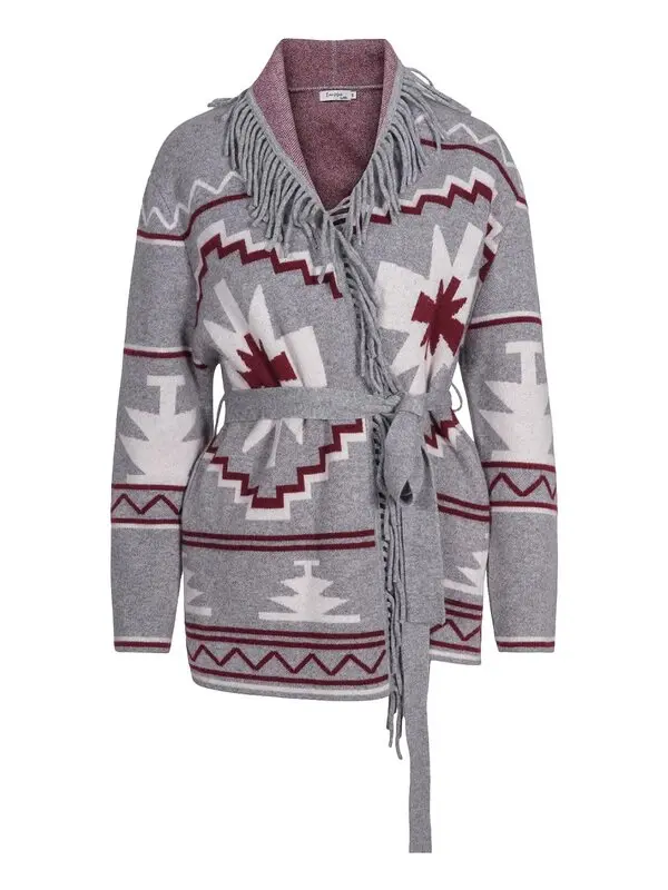 TIRILLM Maggie Pattern Knitted Cashmere Cardigan, Melange - Grey