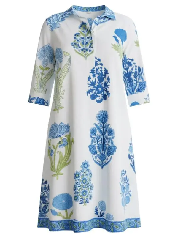MARY MARSHMALLOW Delray Dress Block Print Floral - Blue