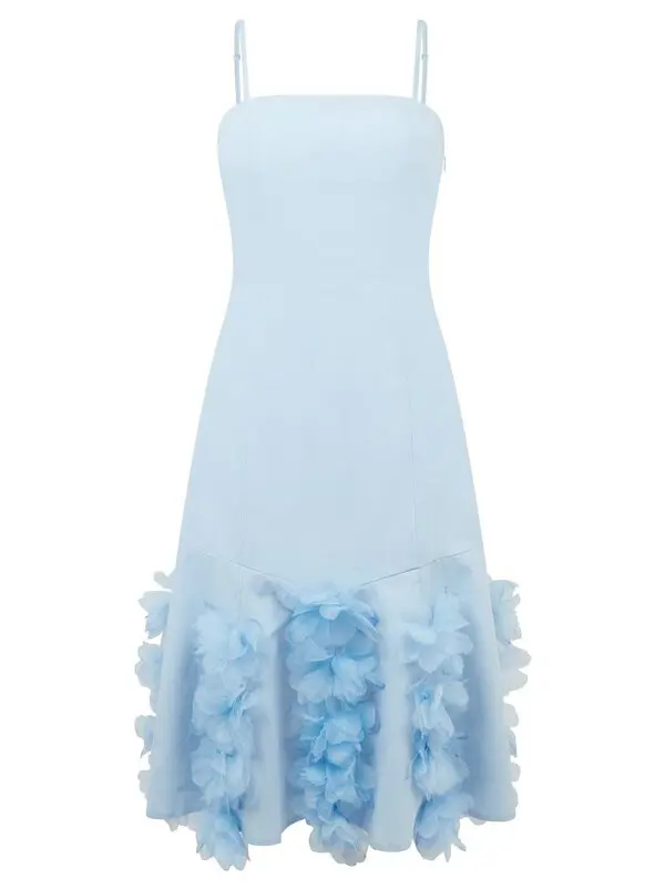 SOUR FIGS Watercolour-edge Floral Appliqué Midi Slip Dress In Powder - Blue