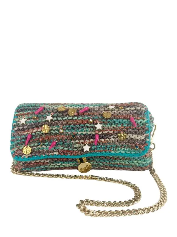 HILO DE MAR Small Hand-knitted Handbag In Premium Variegated Yarn - Blue