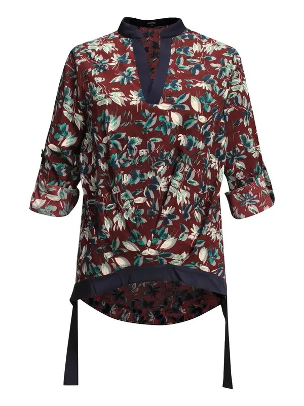 SMART AND JOY Leaves Print V-neck Blouse & Purple - Pink
