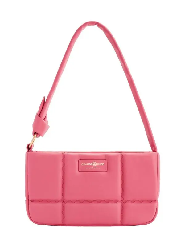 ORANGE CUBE Square Stitch Cushion Shoulder Bag Coral - Pink