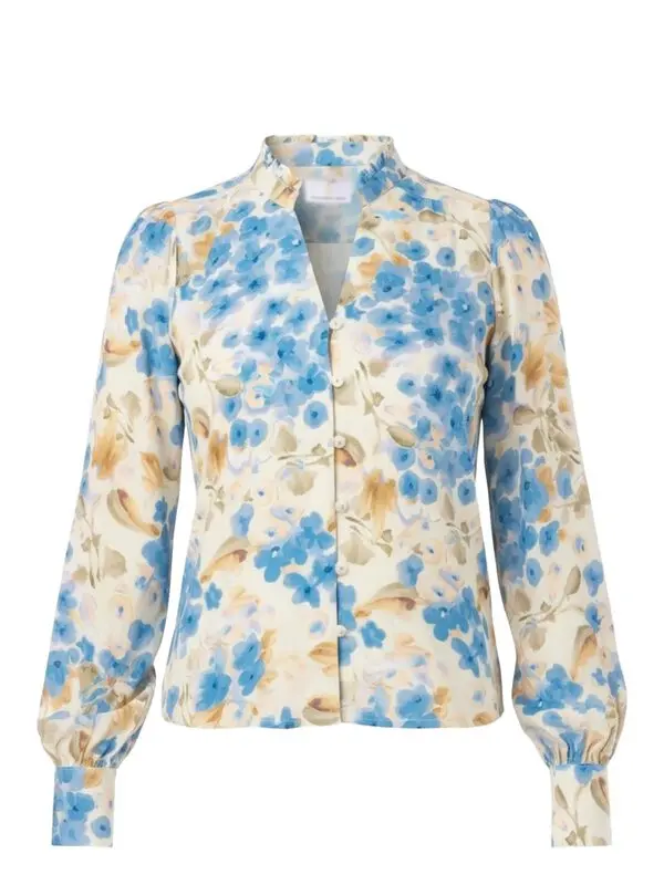 FRANCHETTI BOND Filide Pansies Ruffle Neck Blouse - Blue