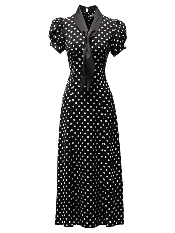 TUVA COLLECTION Ascot Polka Dot Dress - Black