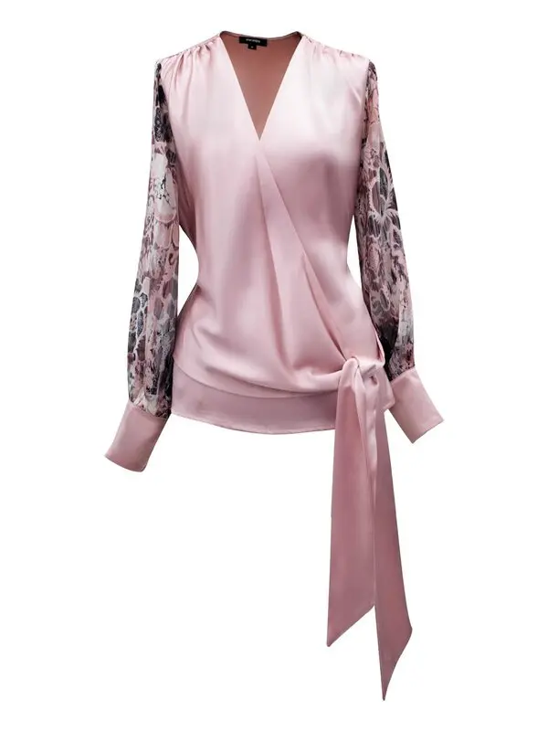 SMART AND JOY Cross Heart Top With Floral Print Sleeves & Purple - Pink