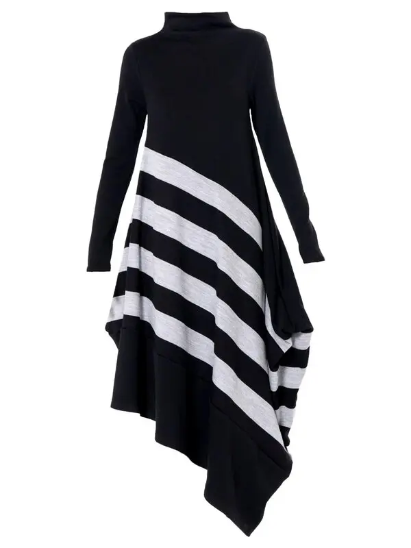 METAMORPHOZA Long Sleeve Knit Dress In With Grey Stripes - Black