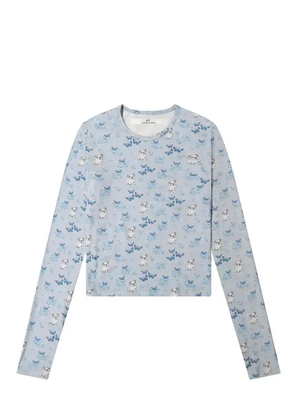 CLOUD HAVEN Long Sleeve Dog Ditsy Printed Tee In Sky - Blue