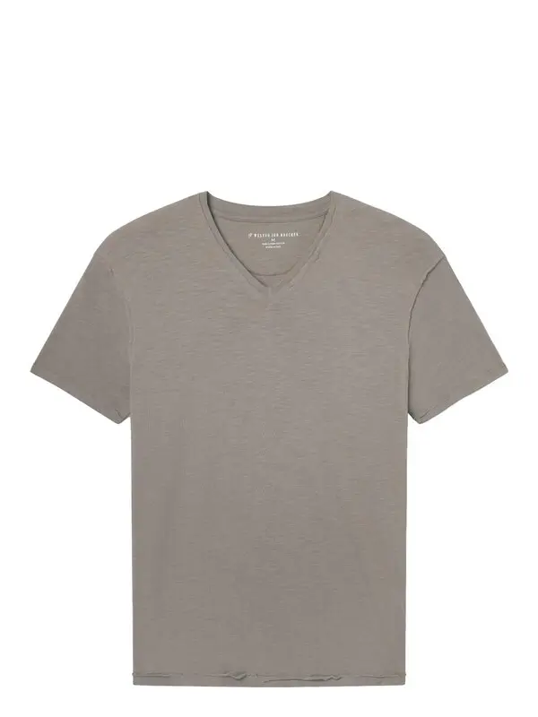 WESTON JON BOUCHER Isla V Neck Slub Slim Fit Supima Tee Deep Taupe - Black