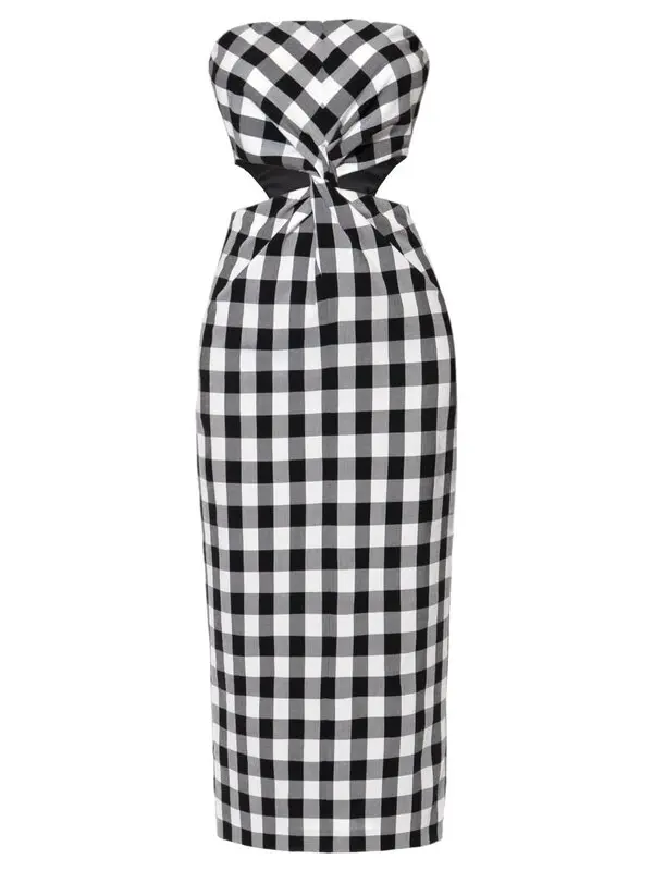 AGGI BY HALEWSKI Lilly-rose Strapless Vichy Check Midi Dress - Black