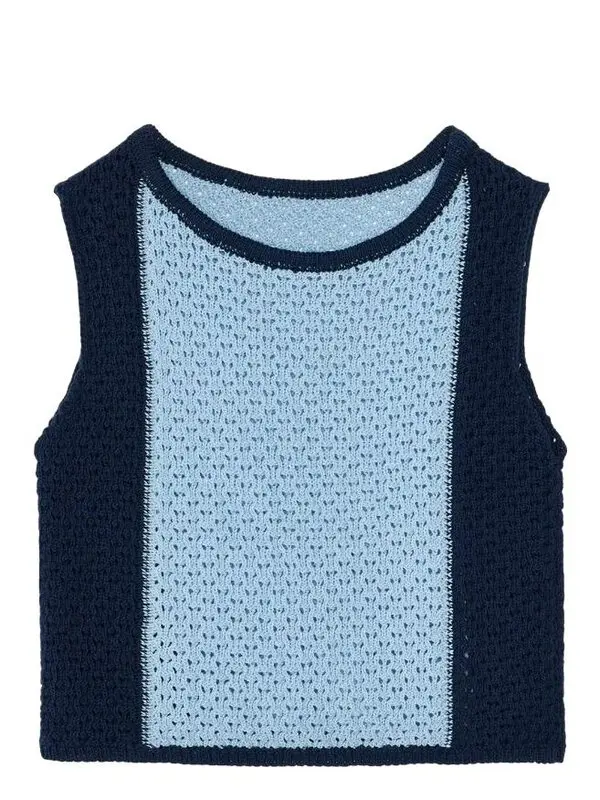 THISISU COLLECTION Nerina Colorblock Beachwear Knit Crop Top - Blue