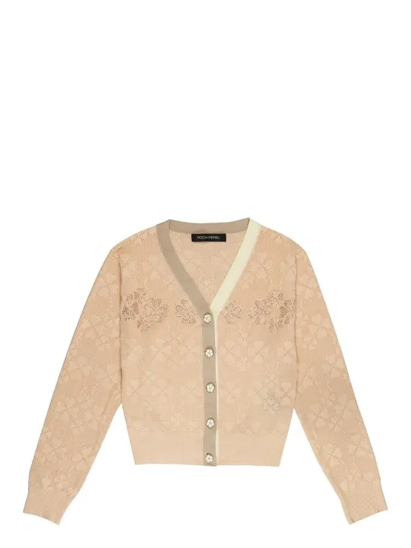 ROCH PEREL Neutrals Apricot Pointelle Floral Stud Cardigan - Orange