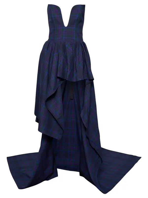 SARAH REGENSBURGER Warrior Tartan Corset Dress With Veil Detail - Purple