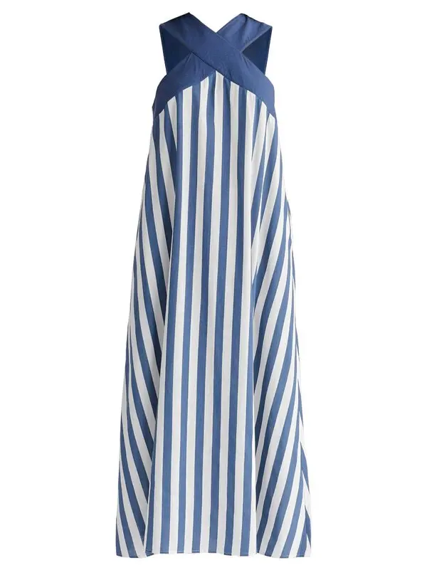 PAISIE Cross Strap Halterneck Maxi Dress In And White - Blue