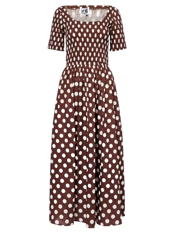 AMY LYNN Matilda Pure Cotton Polka Dot Midi Dress - Brown