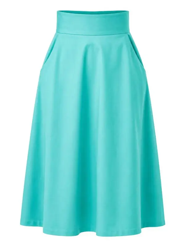 NIKKA PLACE Summer Cotton Midi Skirt With Pockets In Turquoise Color - Blue