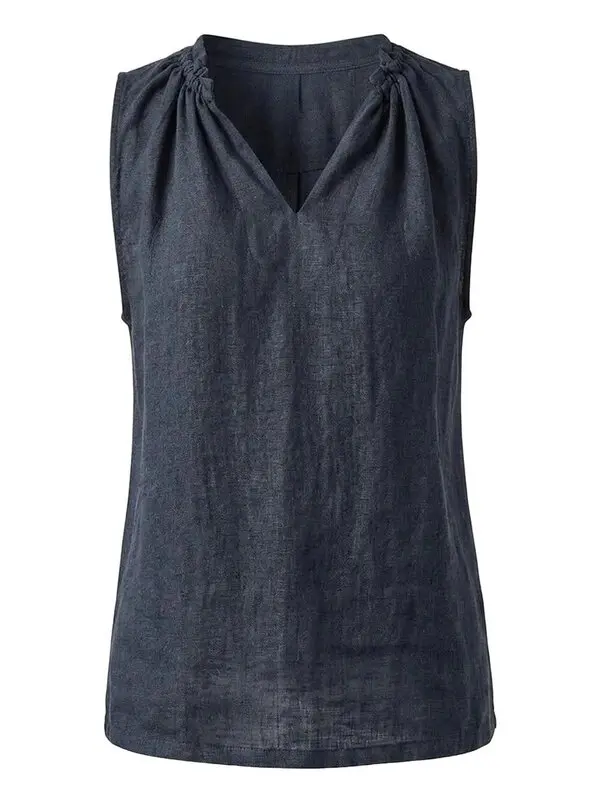 JAMES LAKELAND Navy Pure Linen Sleeveless Top - Blue